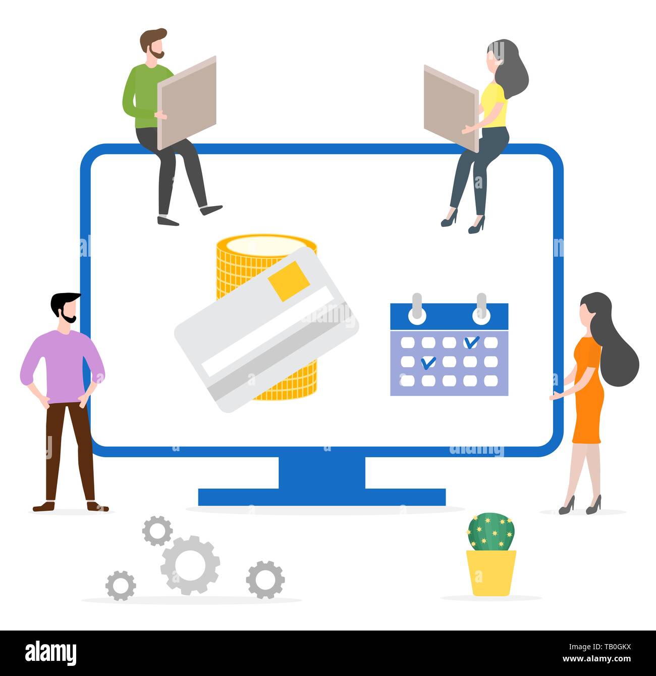 Vector illustration with people using online banking service. Growth of ...