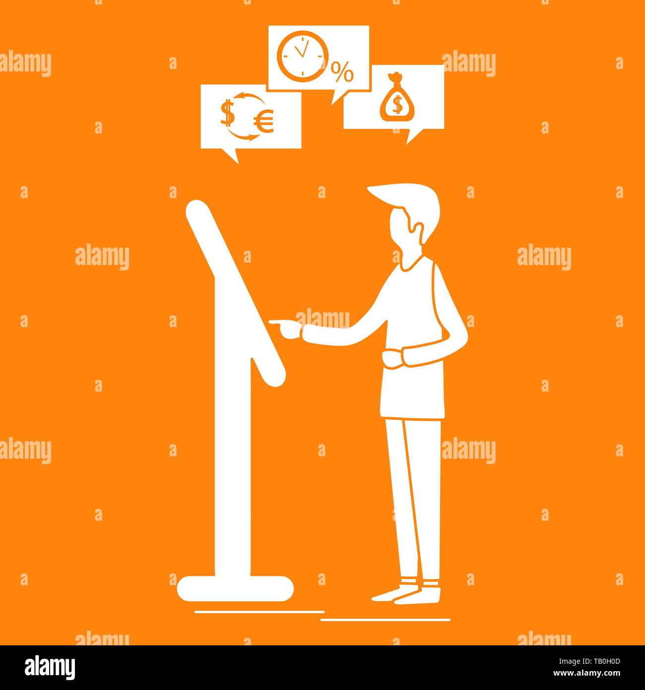 Vector illustration with man chooses bank transaction at the terminal ...