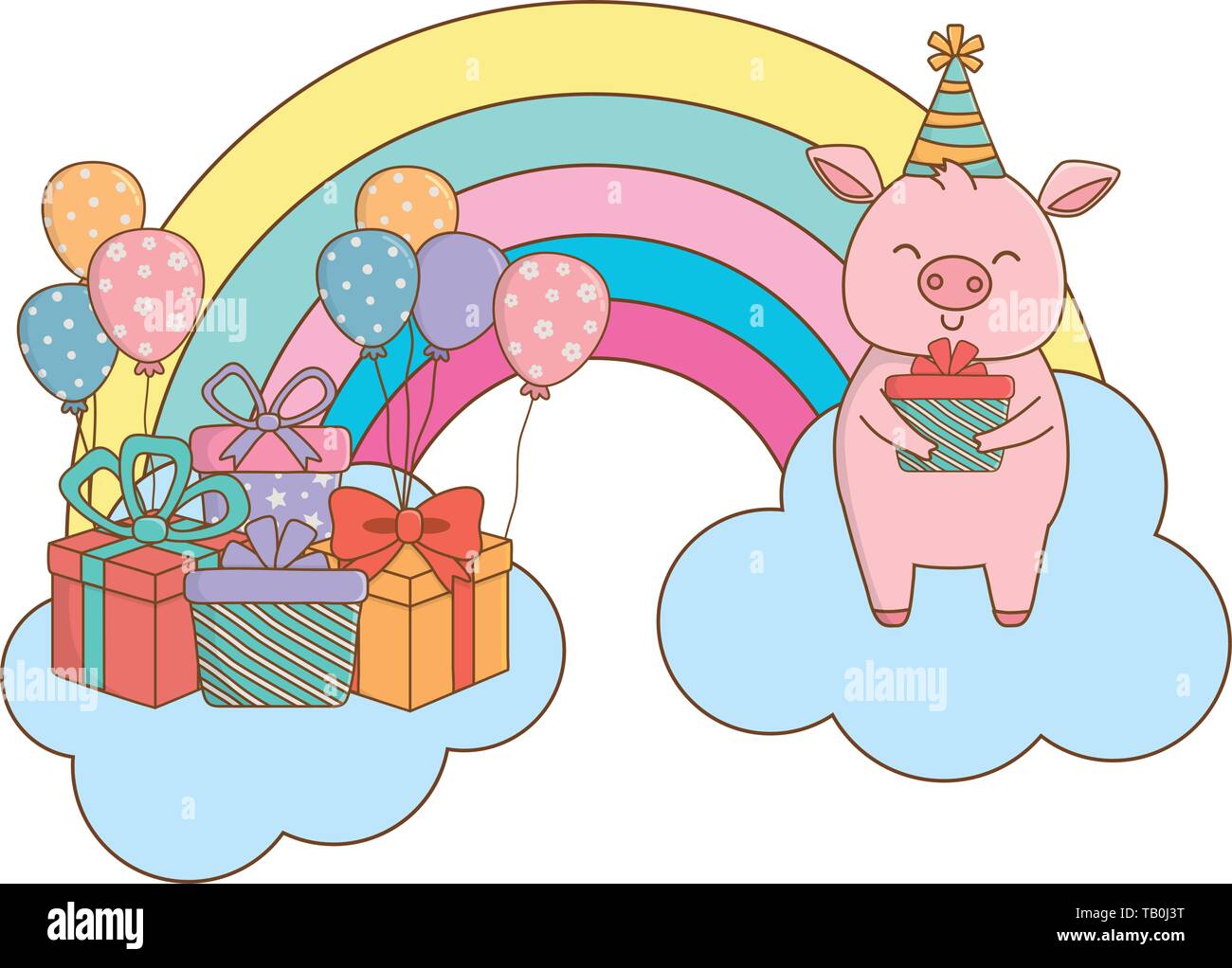 Pig cartoon design, Animal happy birthday celebration decoration and ...