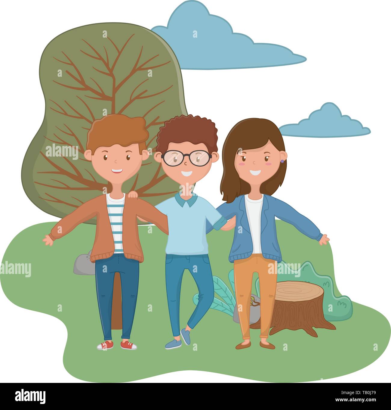 Girl and boys design, Firiendship together friends happy people and ...