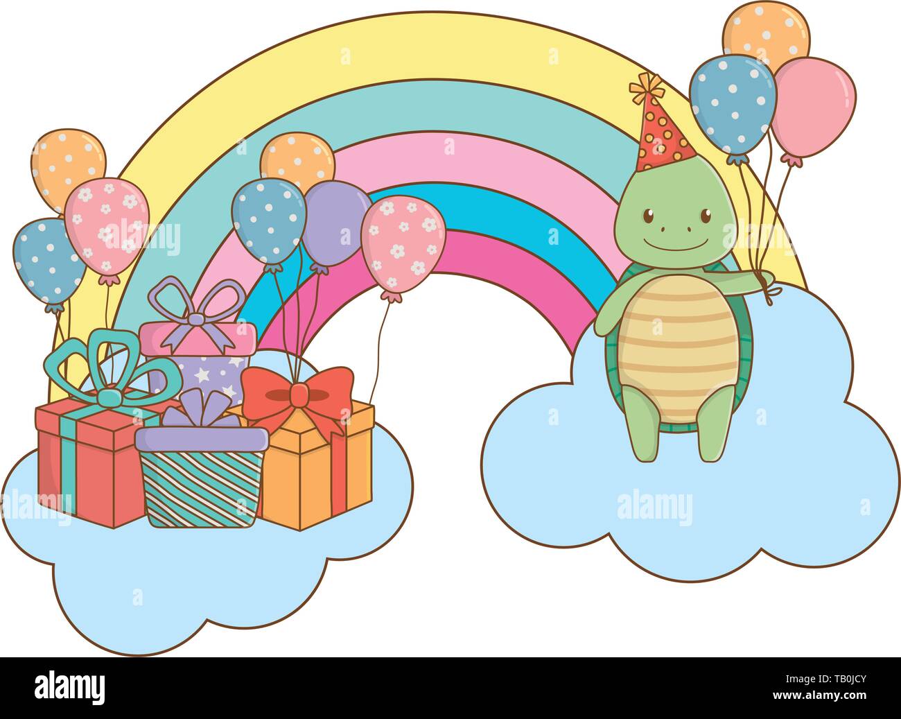 Turtle cartoon design, Animal happy birthday celebration decoration and ...