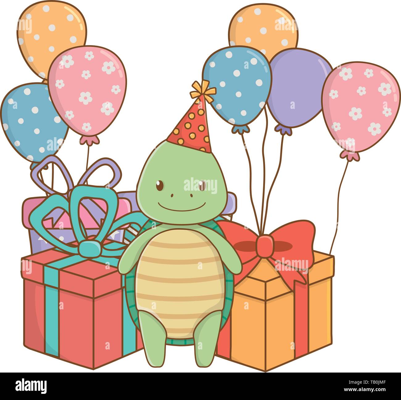 Turtle cartoon design, Animal happy birthday celebration decoration and ...