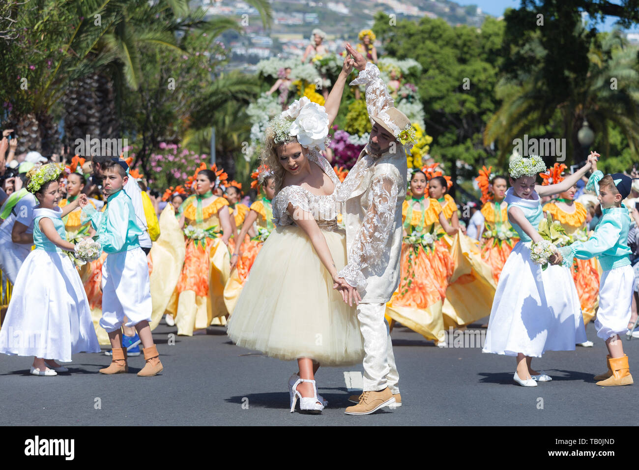Parade of Madeira Flower Festival or "Festa da flor" in Funchal city ...