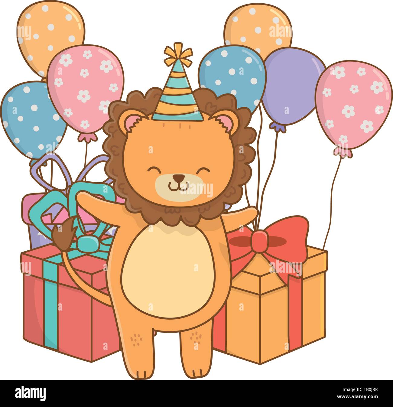 Lion cartoon design, Animal happy birthday celebration decoration and ...
