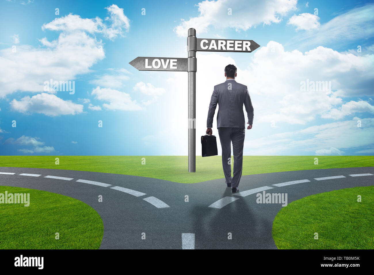 Businessman having hard choice between love and career Stock Photo - Alamy