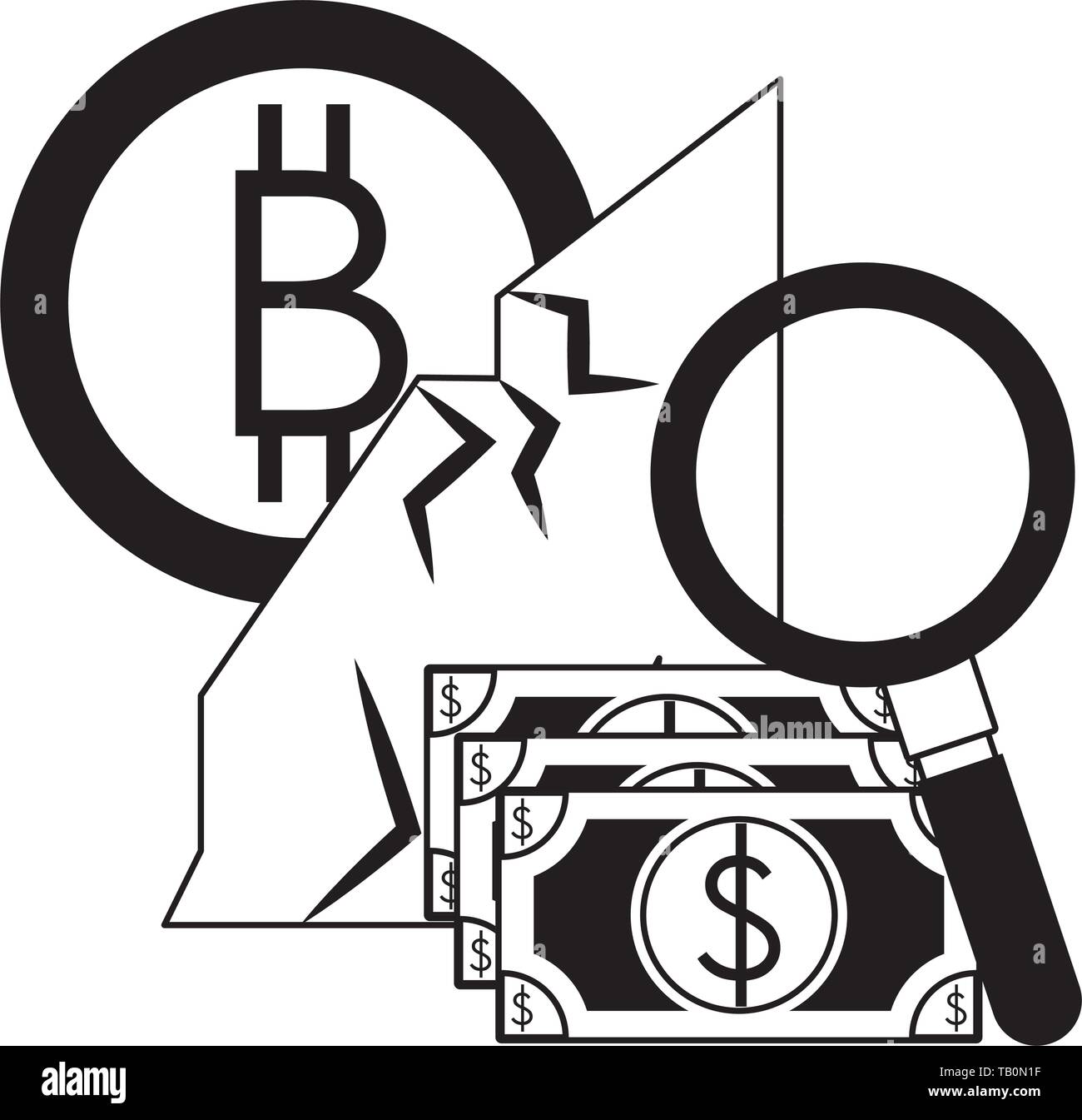 Bitcoin cryptocurrency money symbols in black and white Stock Vector ...