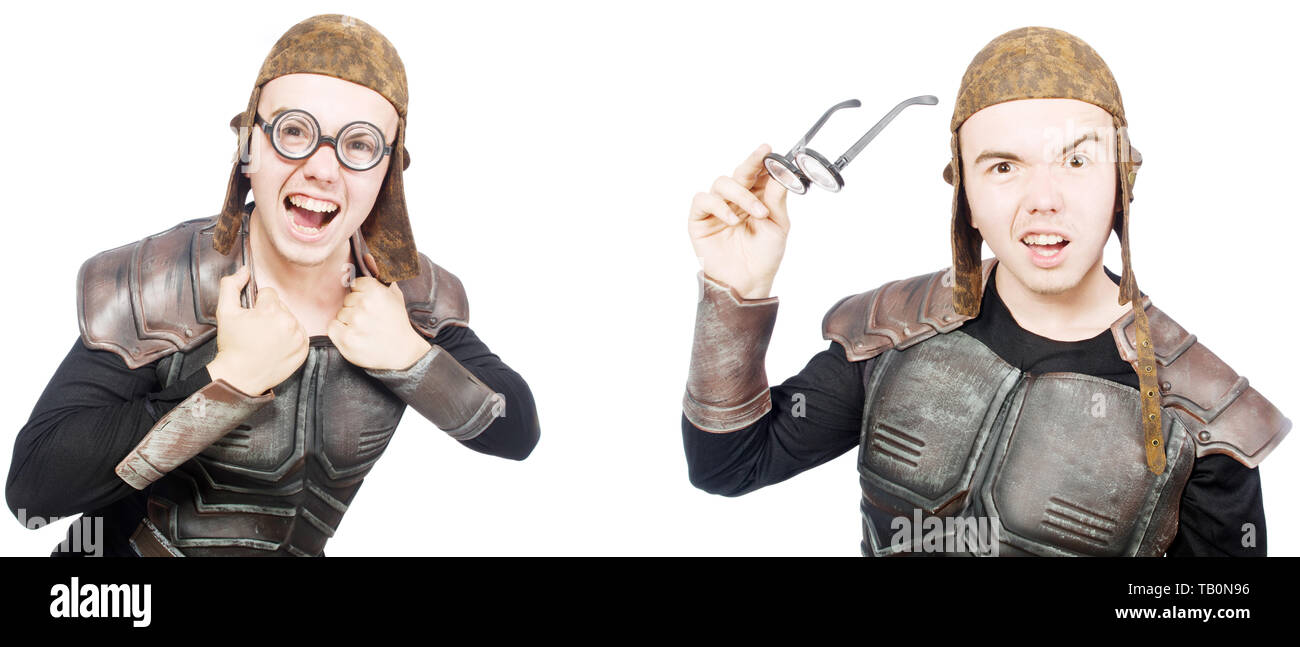 Young funny man in armour suit Stock Photo - Alamy