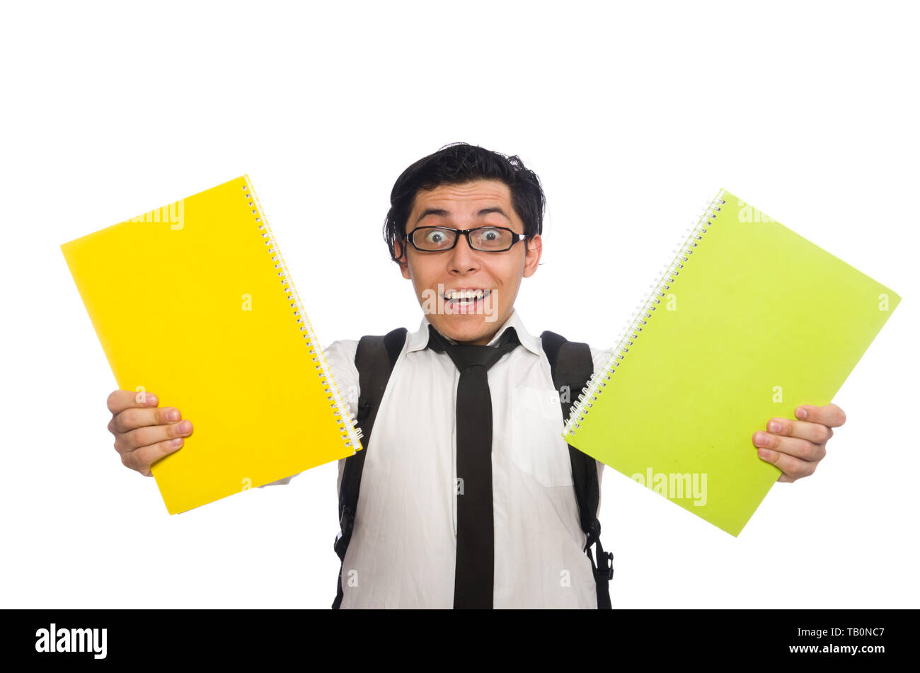 Male student holding notes isolated on white Stock Photo - Alamy
