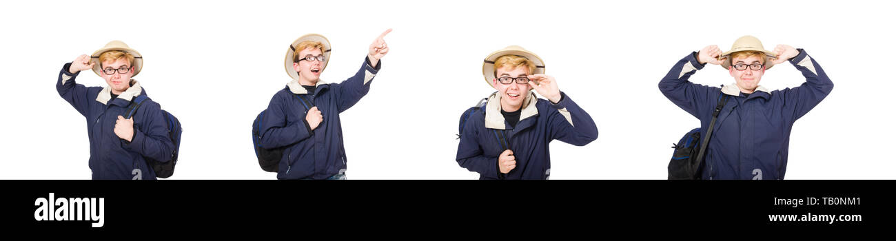 Funny student wearing safari hat Stock Photo - Alamy