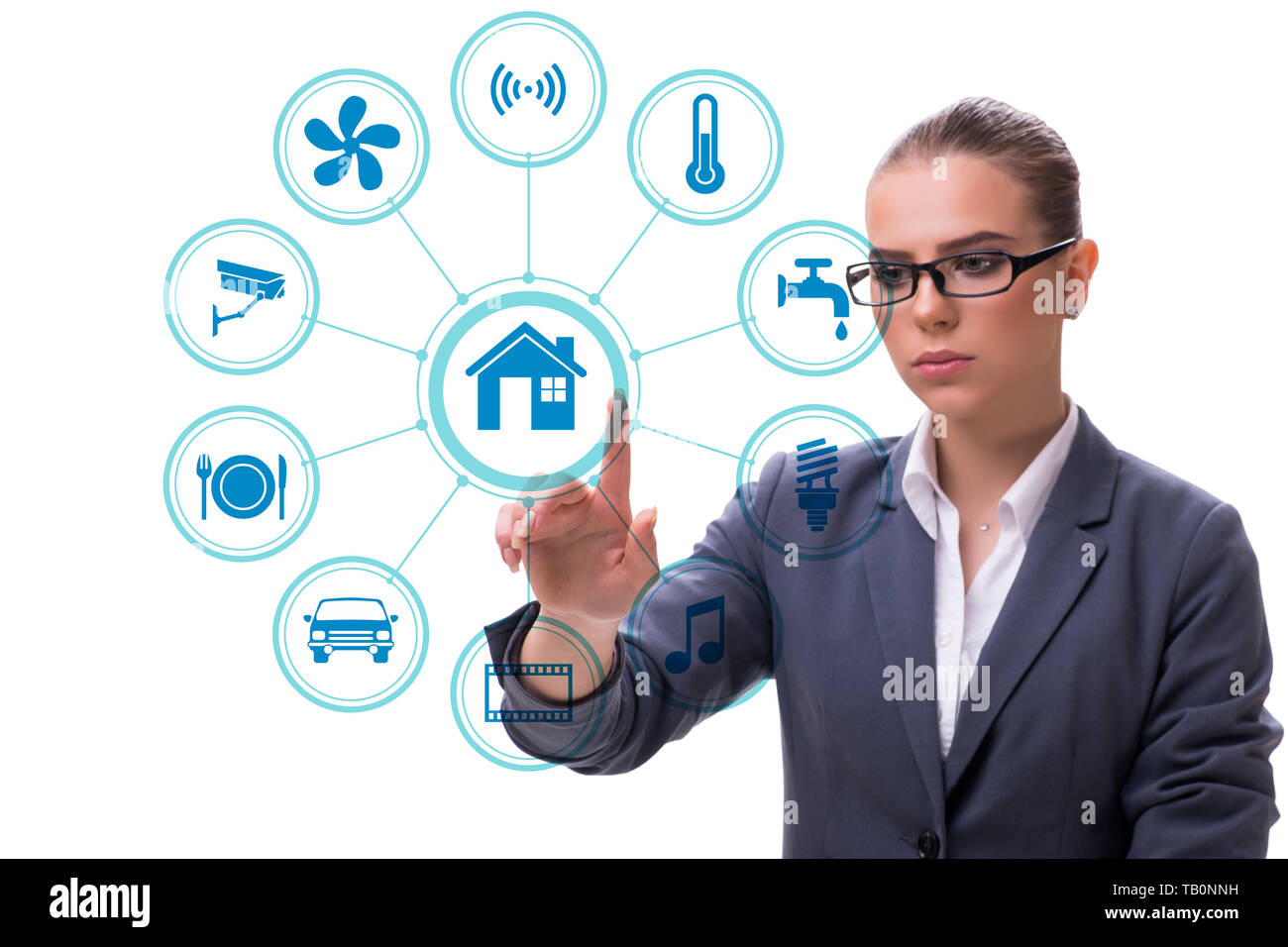 Smart home concept with woman Stock Photo - Alamy