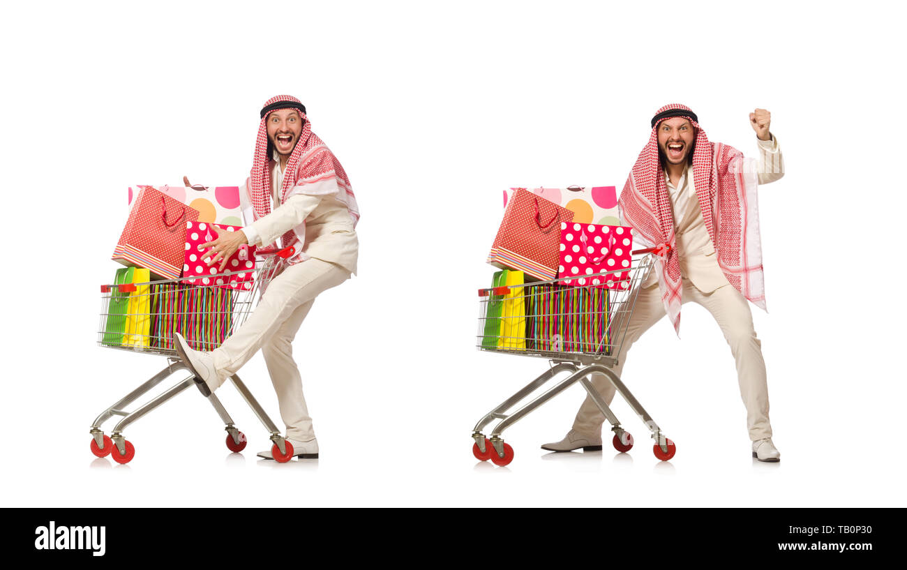Arab man doing shopping isolated on white Stock Photo - Alamy