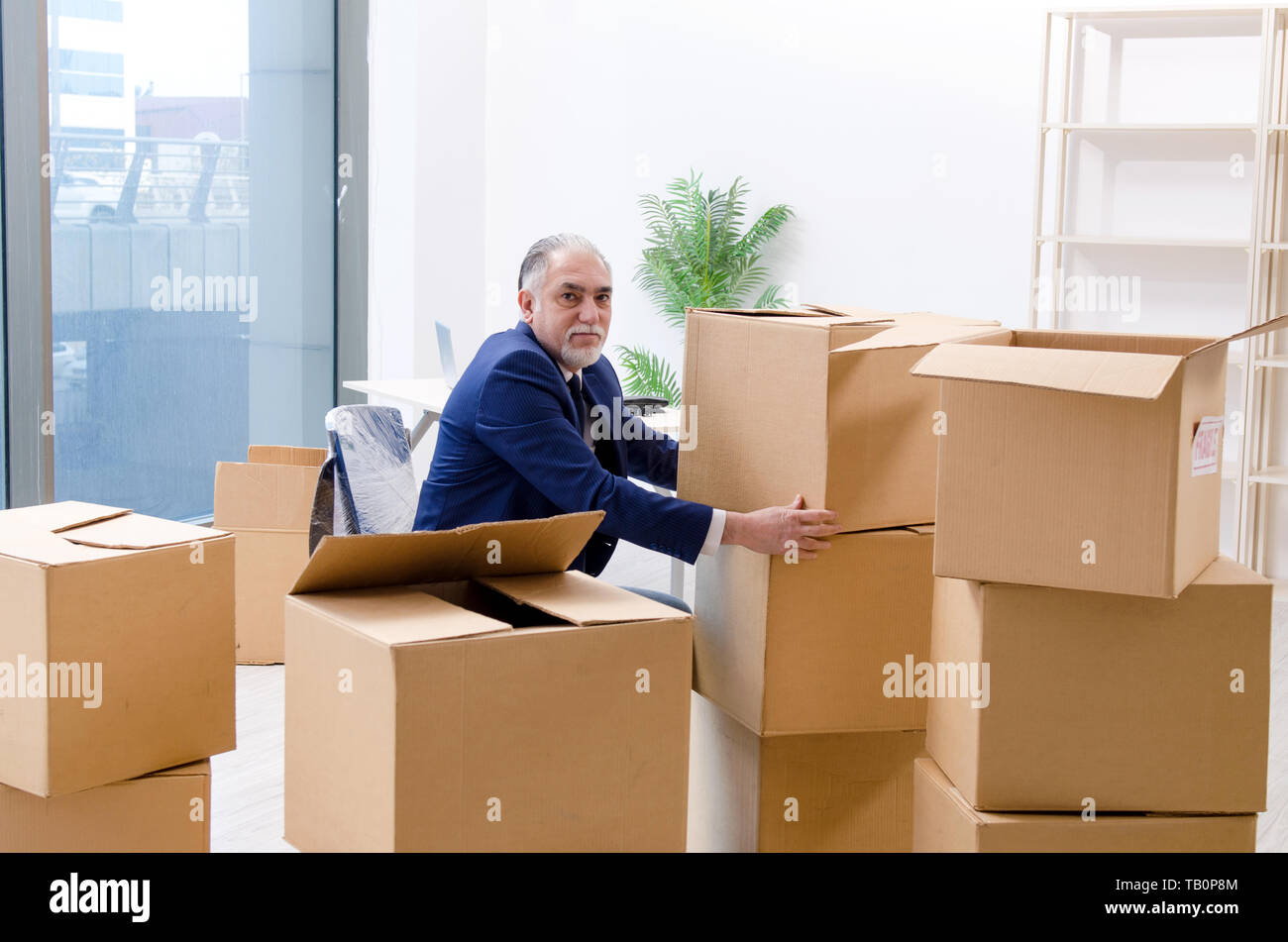 Aged businessman moving to new workplace Stock Photo - Alamy