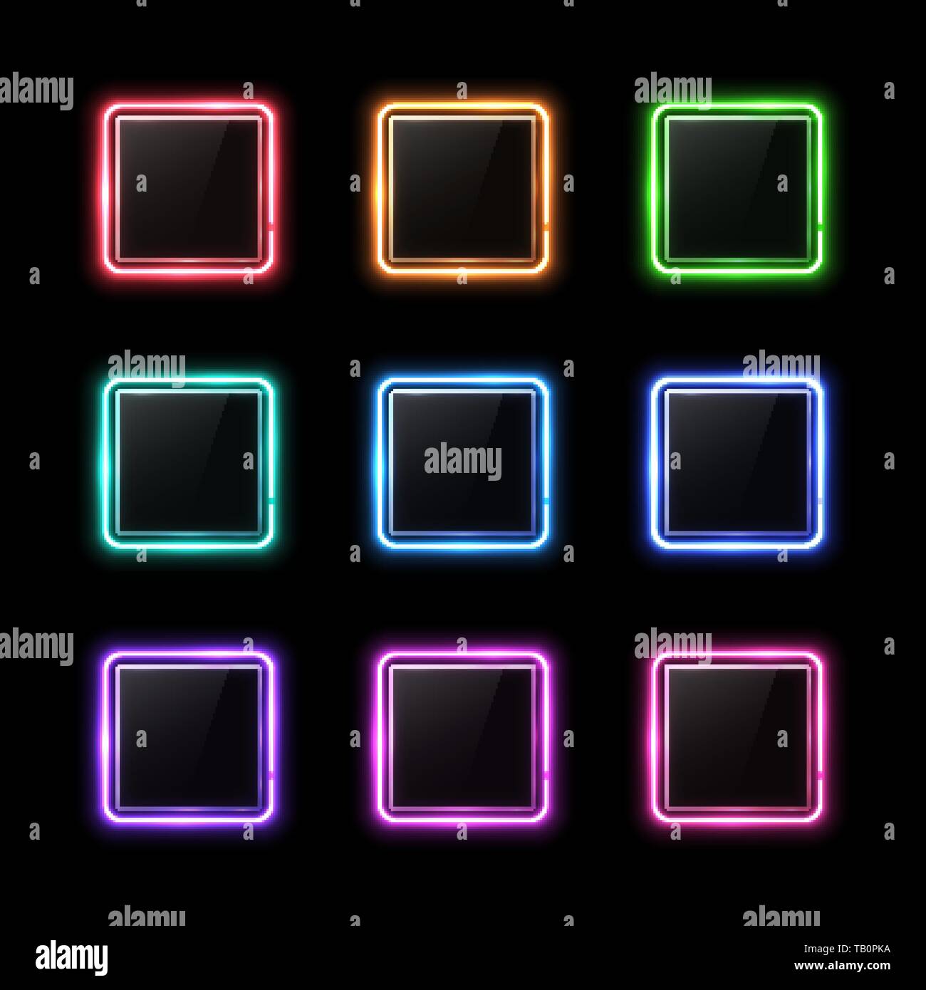 Neon square shape frame set with glass texture Stock Vector Image & Art ...
