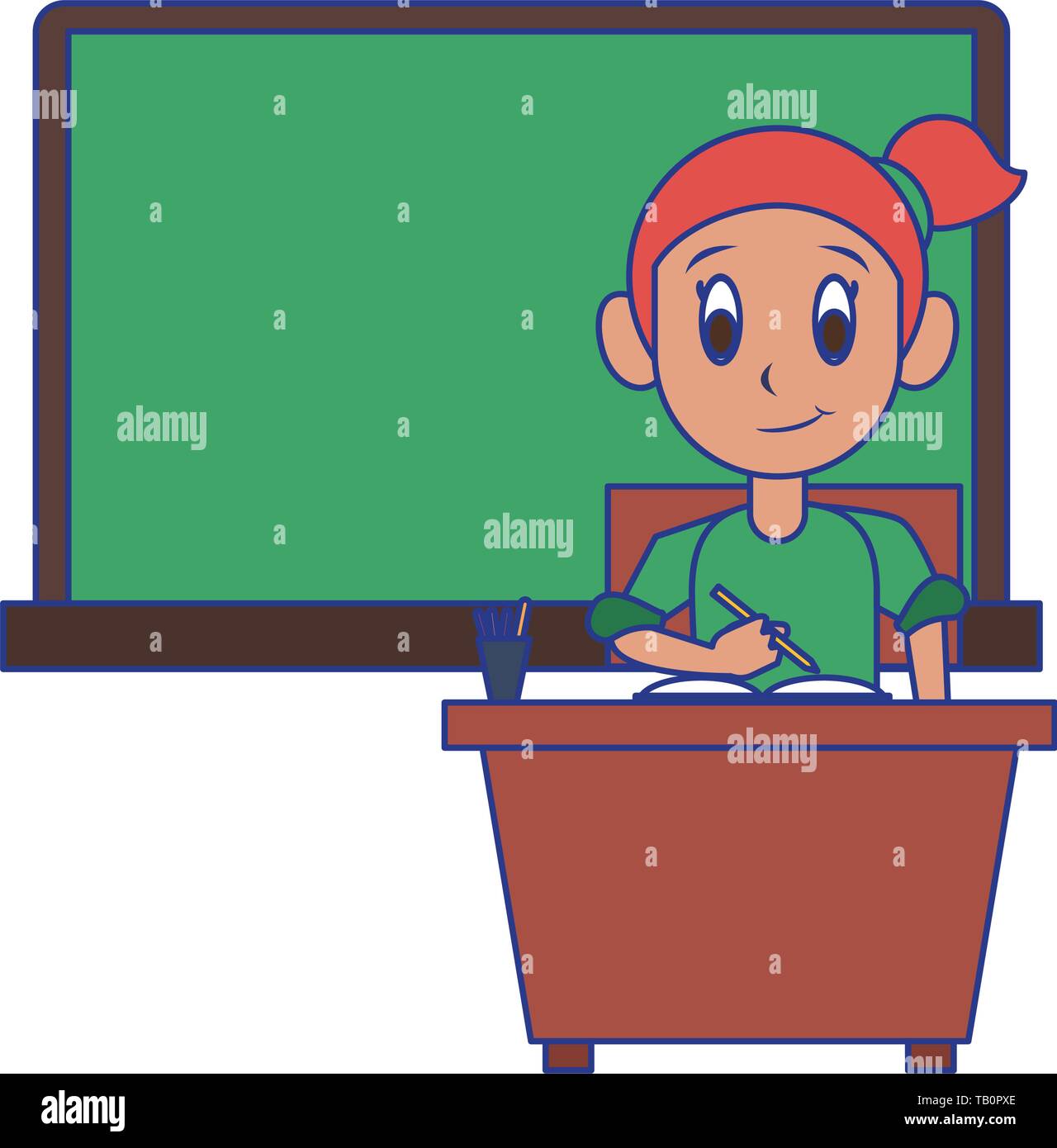 Student kid in classroom cartoon blue lines Stock Vector Image & Art ...