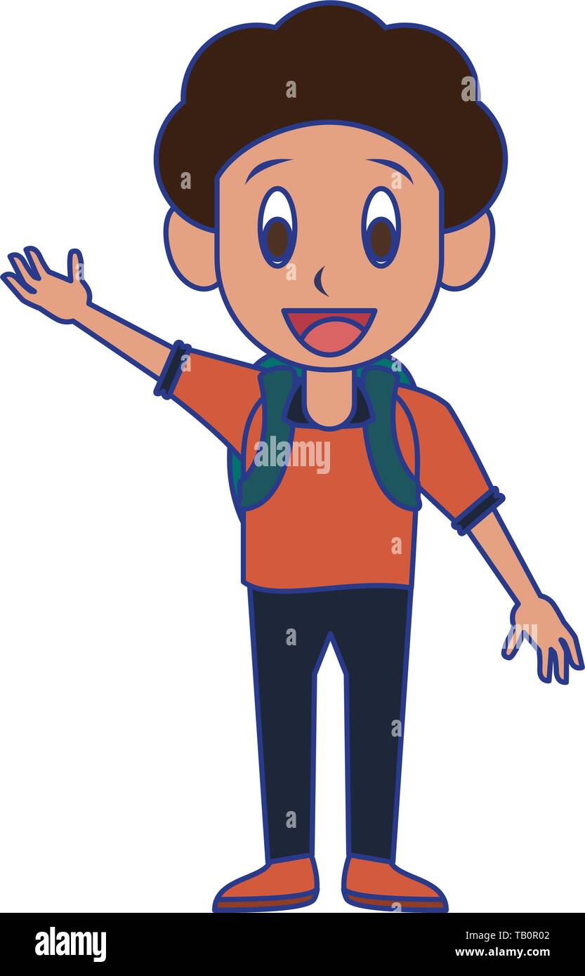 Student boy with backpack cartoon blue lines Stock Vector Image & Art ...