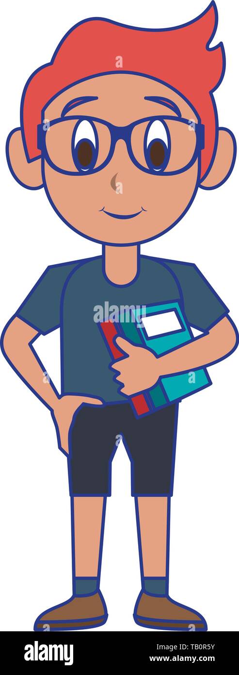 Student boy with books cartoon blue lines Stock Vector Image & Art - Alamy