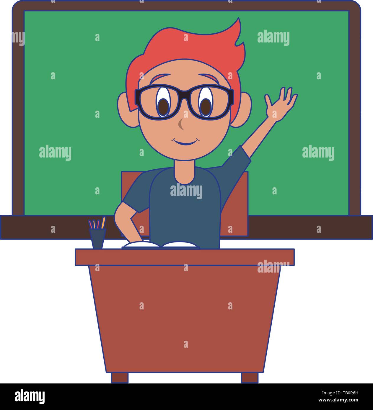 Student kid in classroom cartoon blue lines Stock Vector Image & Art ...