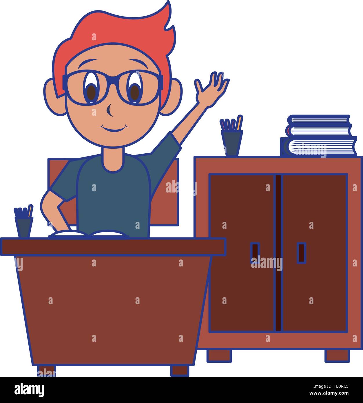 Student kid in classroom cartoon blue lines Stock Vector Image & Art ...