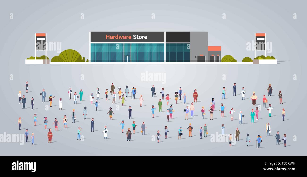 people group in front of hardware store building different occupation ...