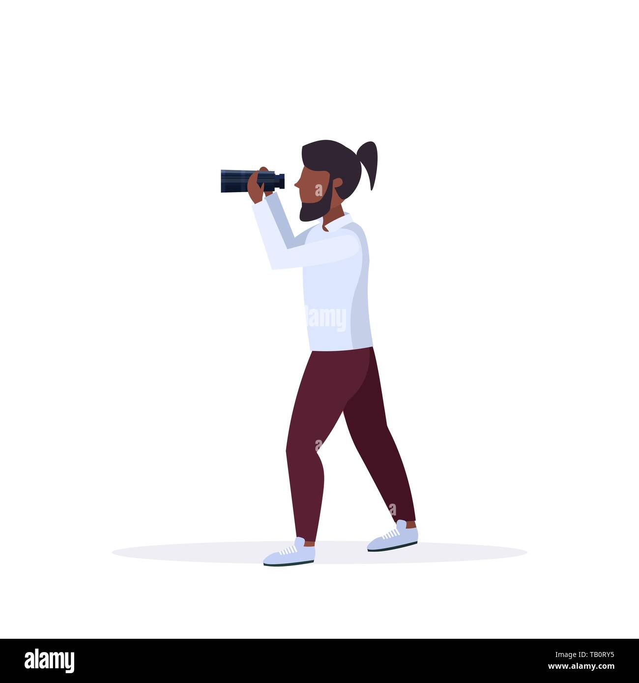 african american man looking through distance binoculars male cartoon ...