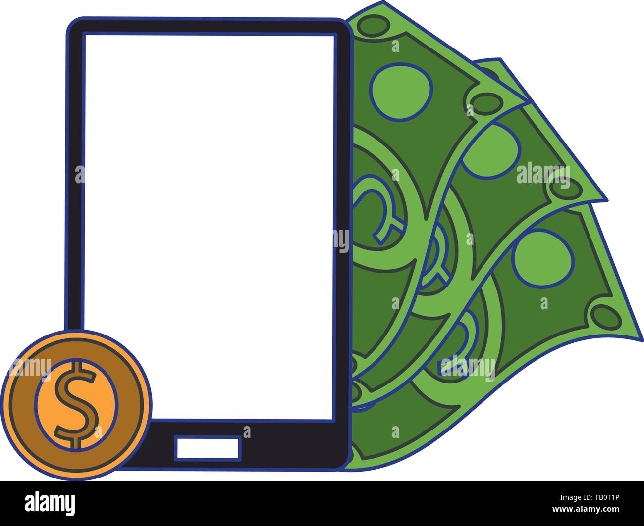 Smartphone and money symbol blue lines Stock Vector Image & Art - Alamy