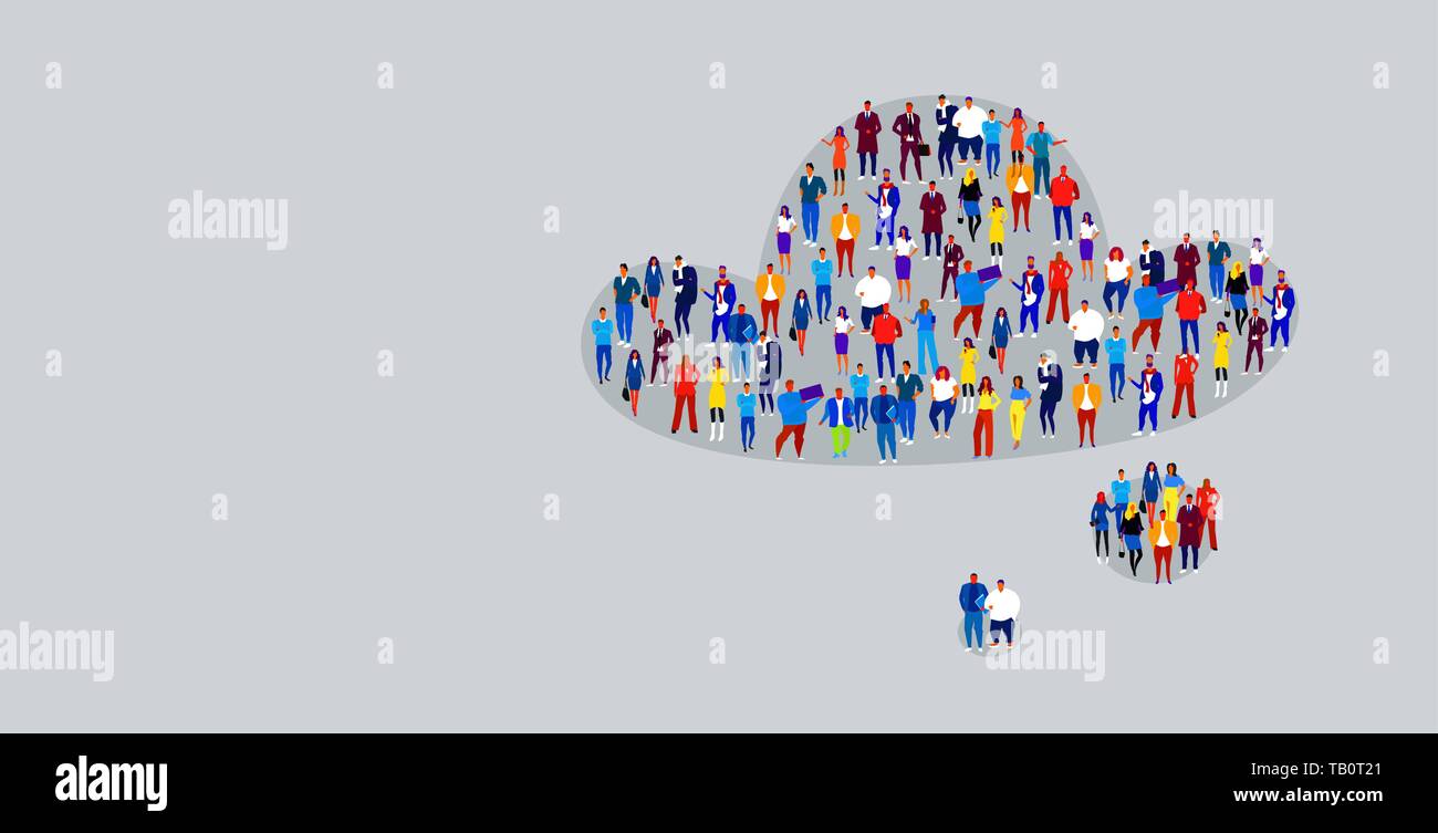 big crowd of businesspeople in cloud bubble shape business people ...