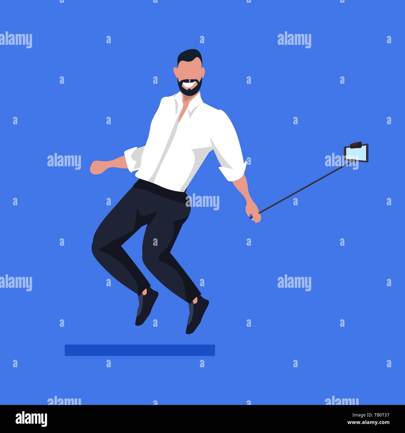 business man using selfie stick taking photo on smartphone camera ...