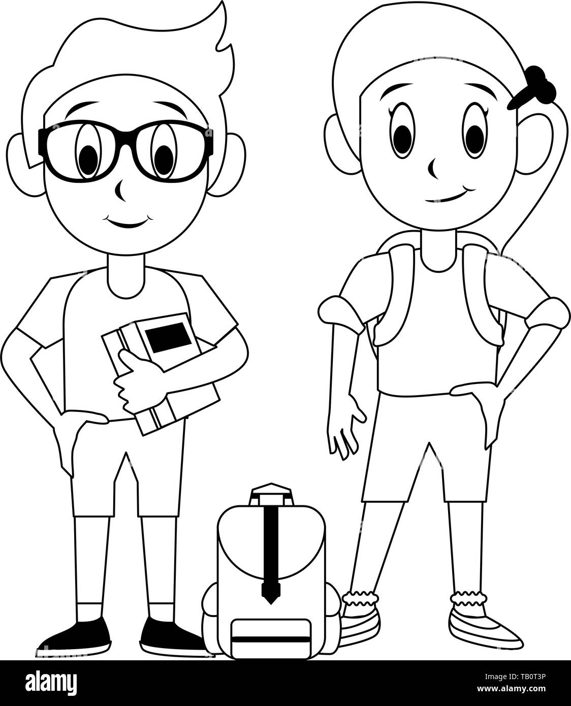 Students kids in school cartoon in black and white Stock Vector Image ...