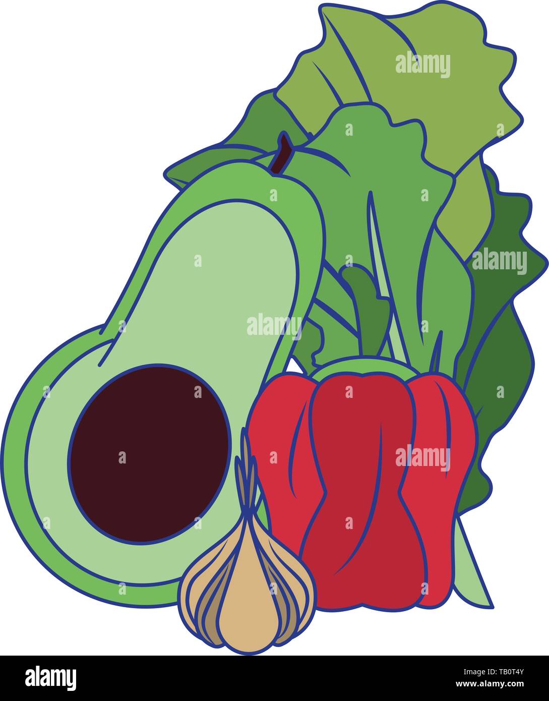 Vegetables healthy food cartoon isolated blue lines Stock Vector Image ...