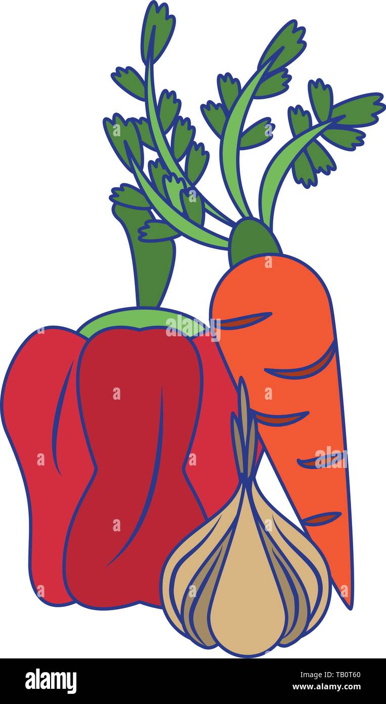 Vegetables healthy food cartoon isolated blue lines Stock Vector Image ...
