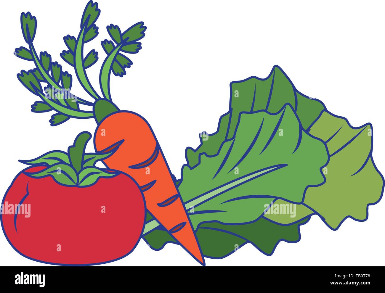 Vegetables healthy food cartoon isolated blue lines Stock Vector Image ...