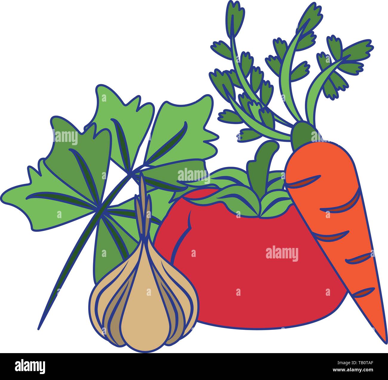 Vegetables healthy food cartoon isolated blue lines Stock Vector Image ...