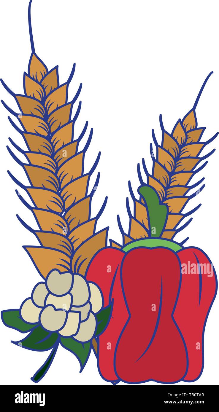 Vegetables healthy food cartoon isolated blue lines Stock Vector Image ...