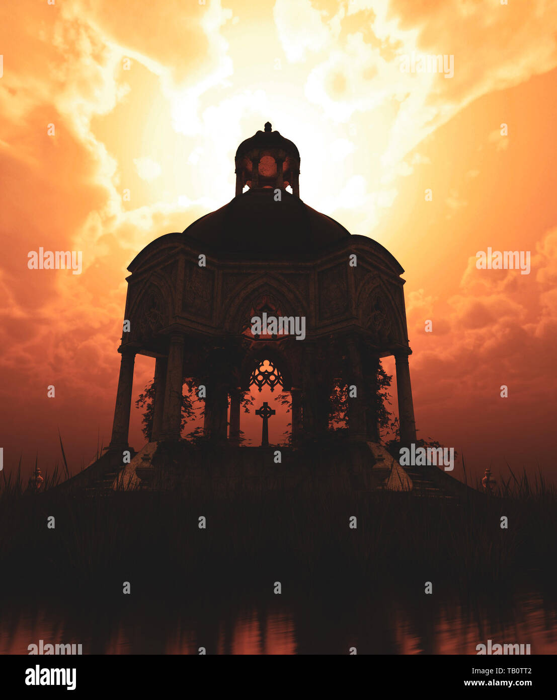 Gravestone in gothic carved stone building,3d rendering Stock Photo - Alamy