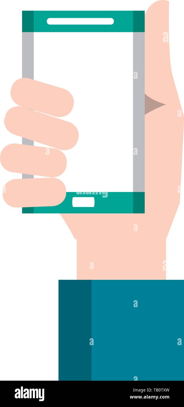 Hand holding smartphone cartoon isolated Vector illustration Stock ...