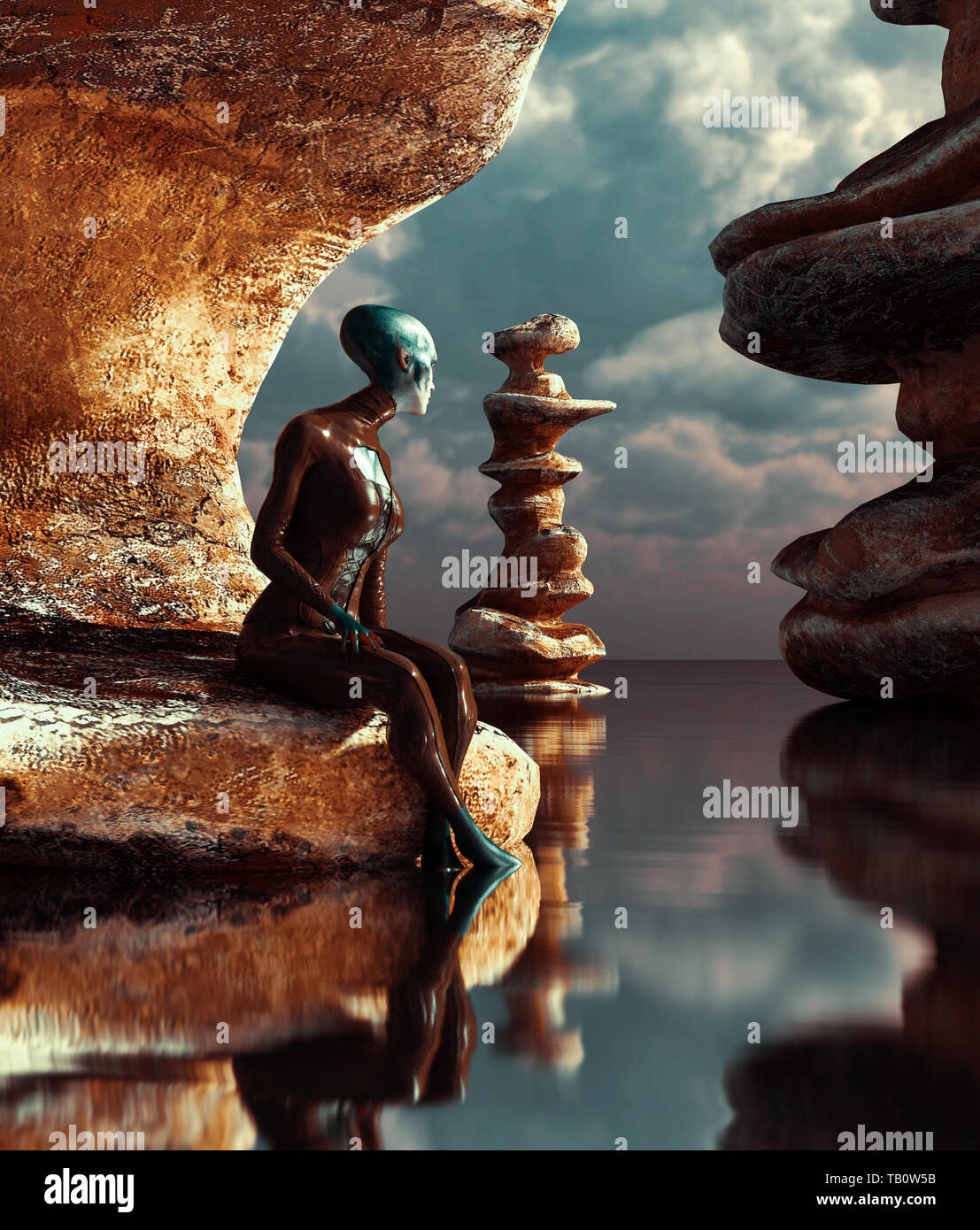 3d illustration alien sitting on hi-res stock photography and images ...
