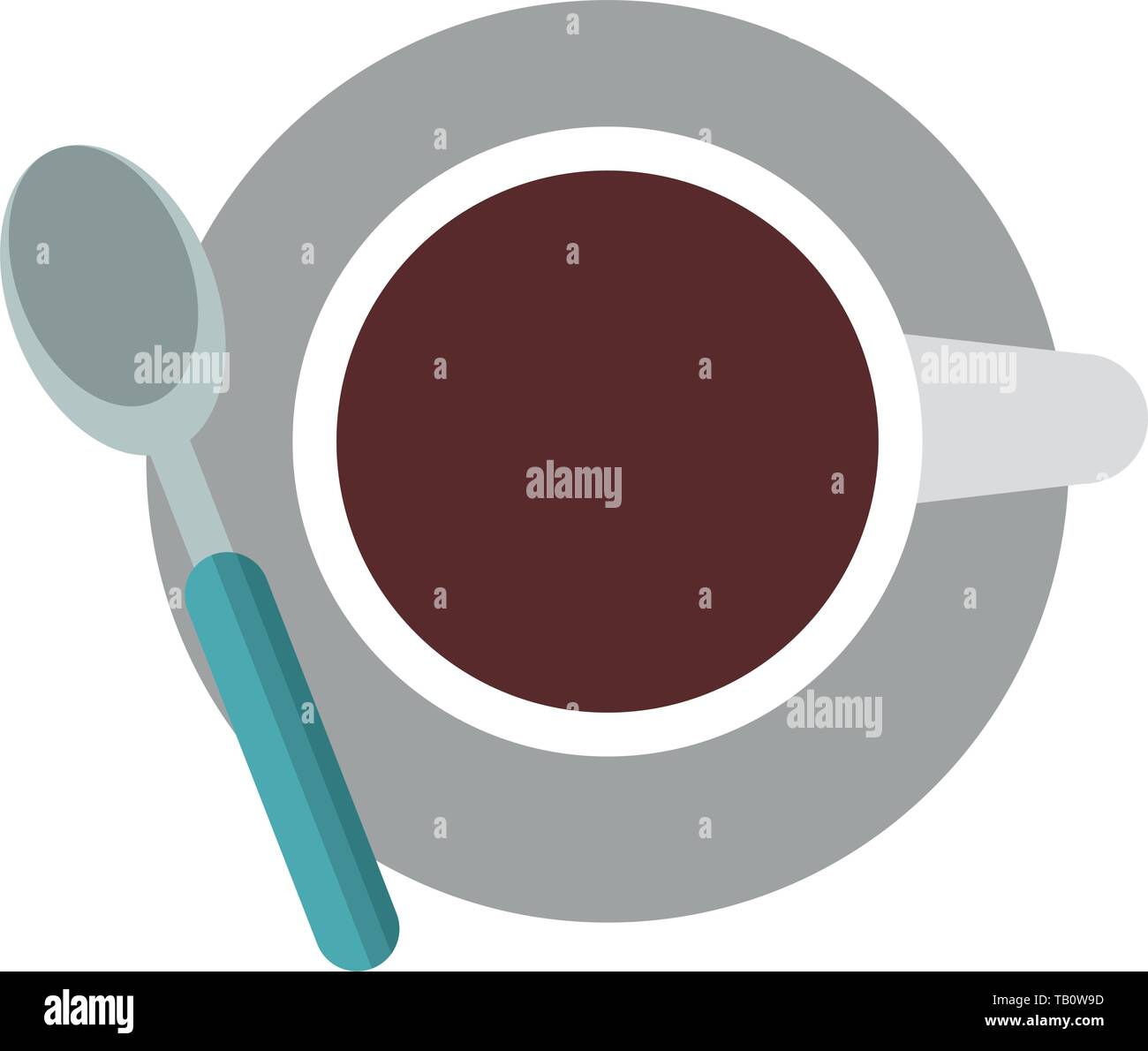 Coffee cup with spoon on disk topview cartoon Vector illustration Stock ...