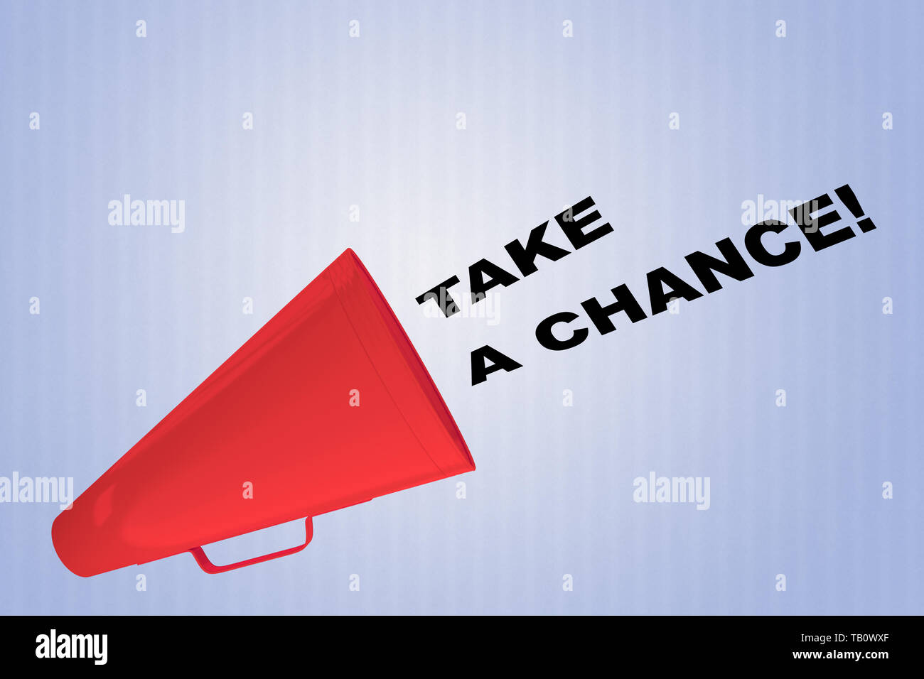 3D illustration of TAKE A CHANCE! title flowing from a loudspeaker ...