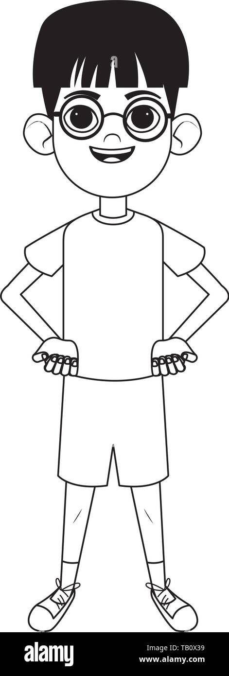 little kid avatar cartoon character black and white Stock Vector Image ...