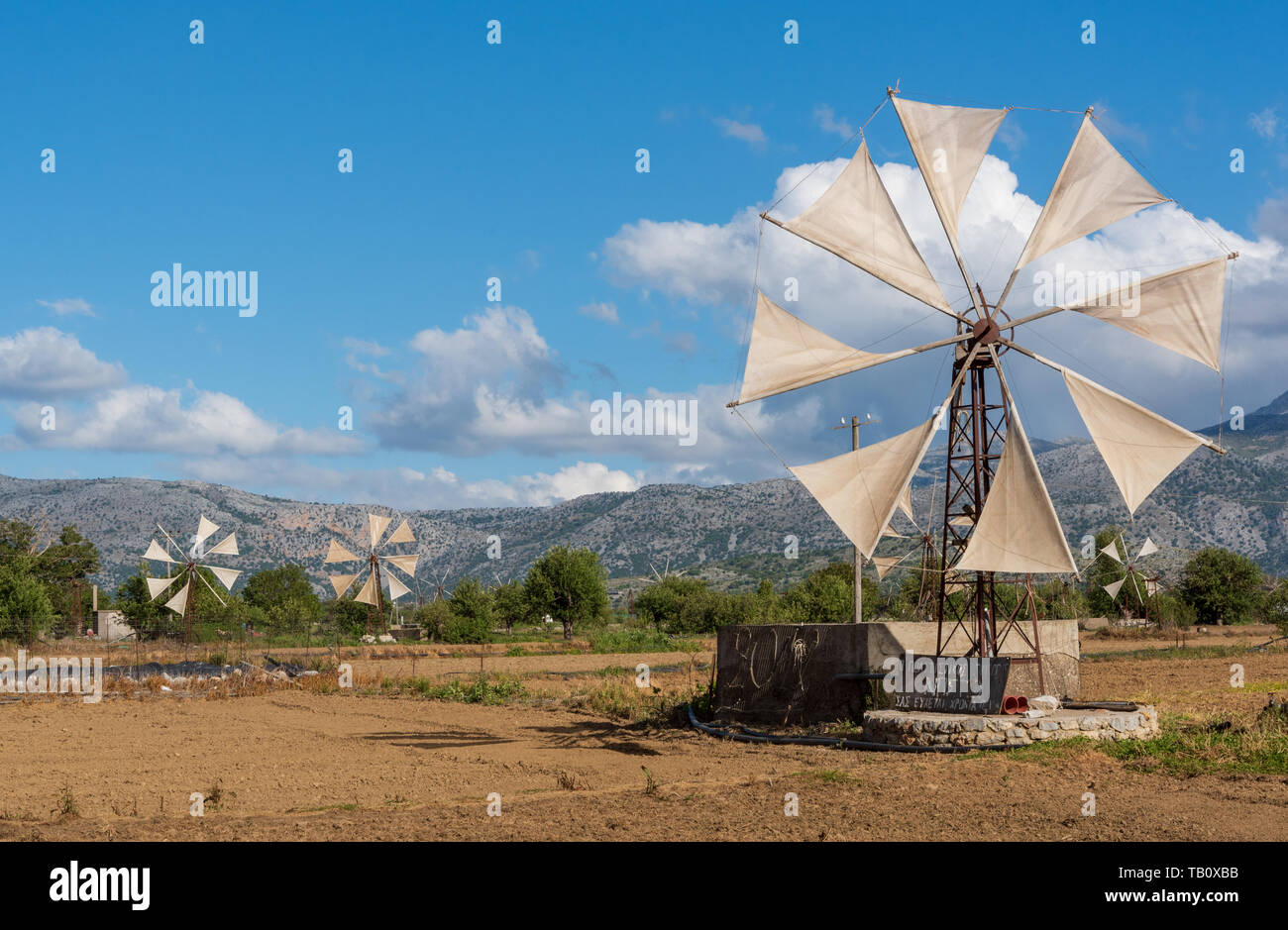 Windmills on Lasithi Plateau, Crete, Greece Stock Photo - Alamy