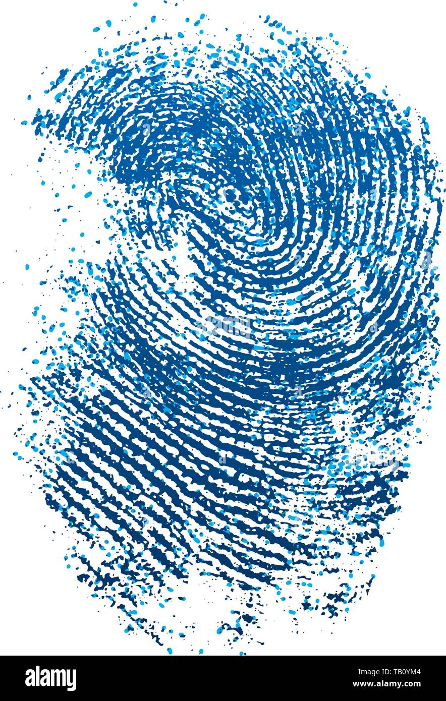 Vector illustration. Grunge fingerprint in blue tones isolated on white ...