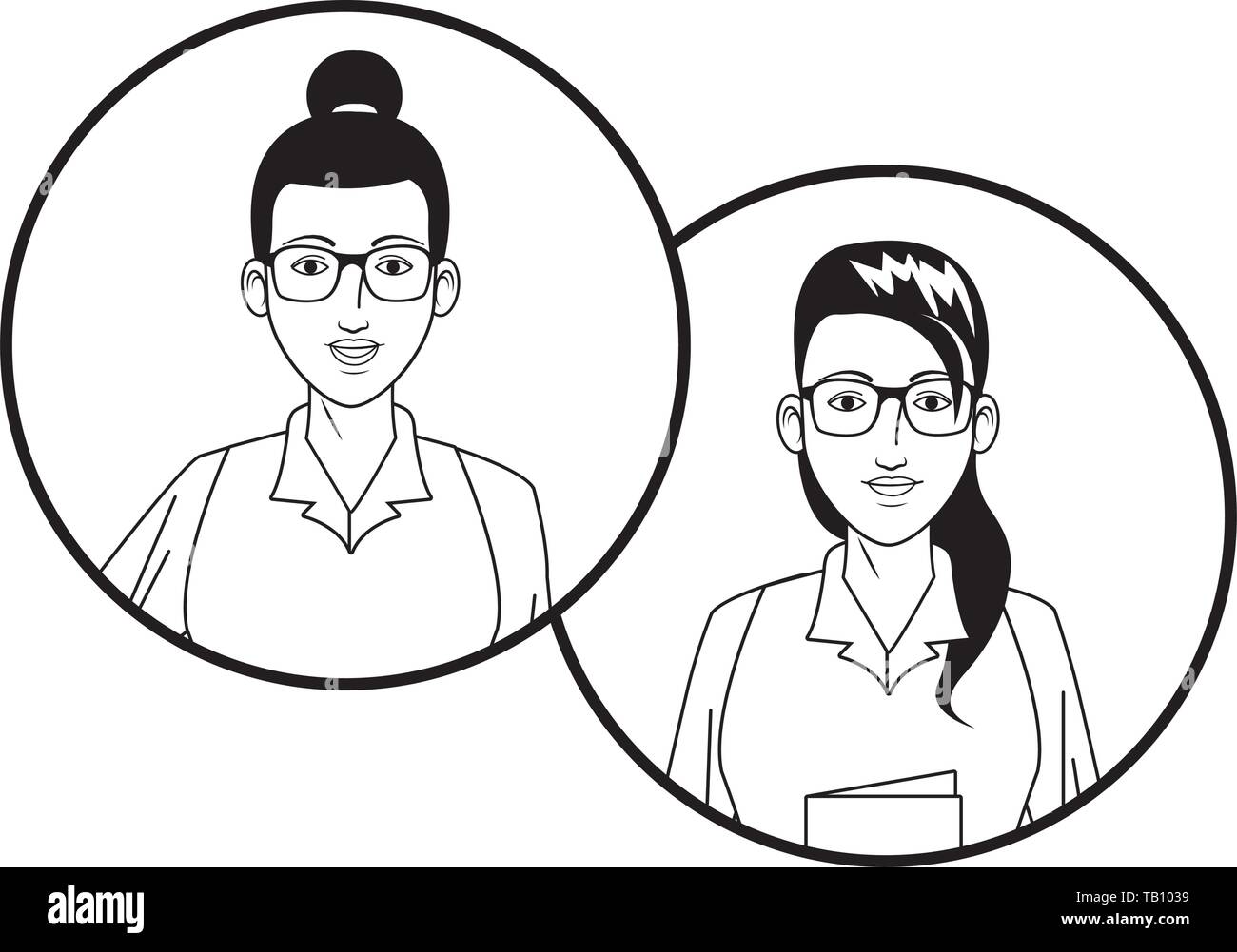 businesswomen avatar profile picture in round icons black and white ...