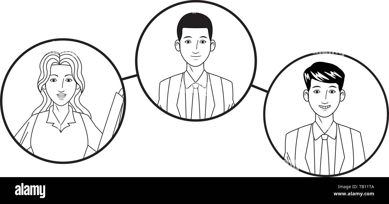 group of business people avatar profile picture in round icon black and ...