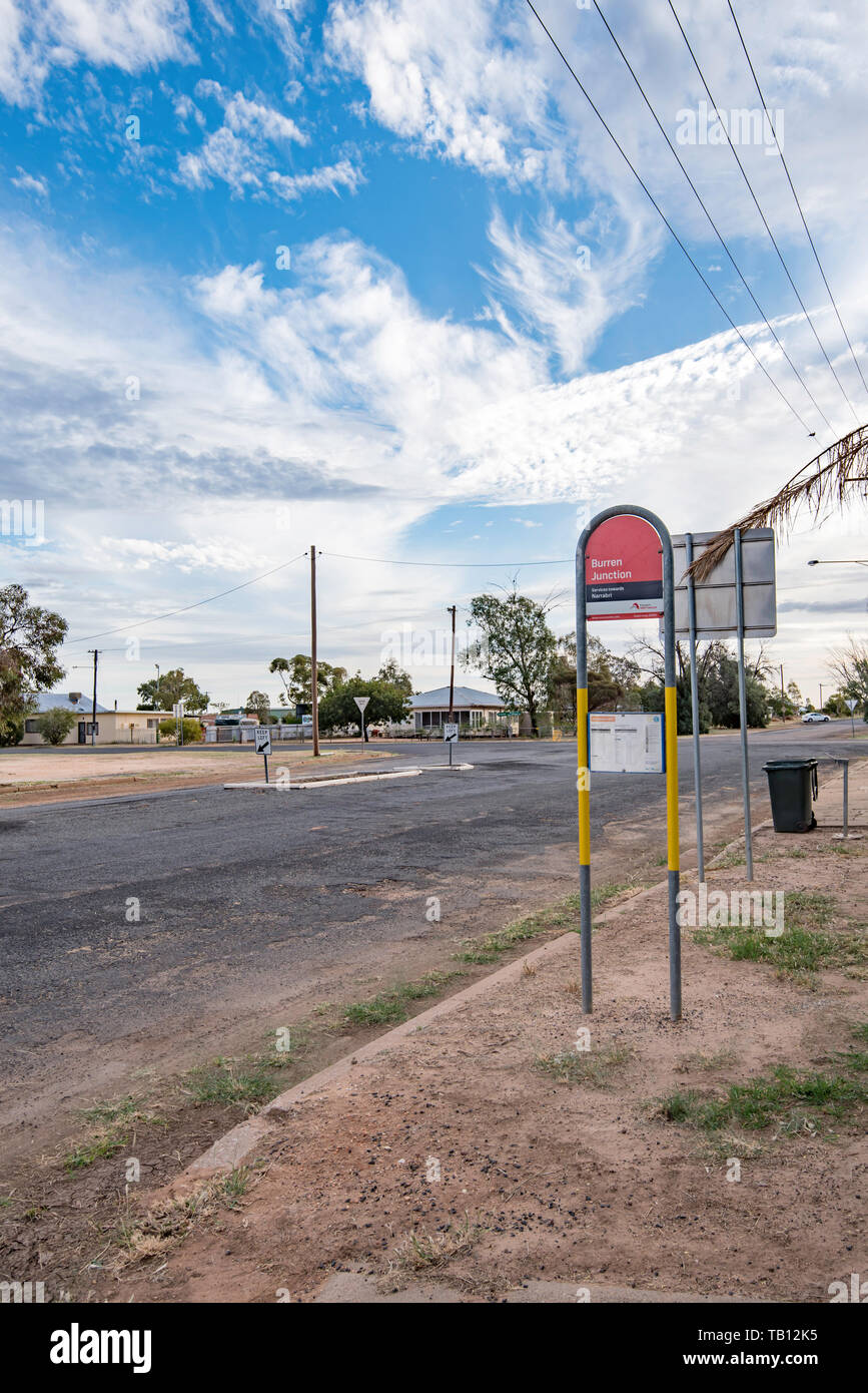 The main bus stop in the New South Wales country town of Burren ...
