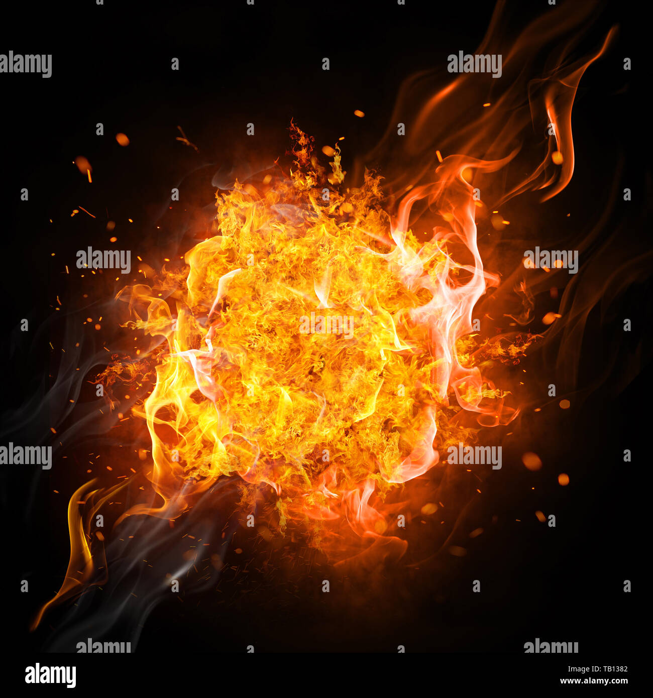 Fire effect isolation over black background Stock Photo - Alamy