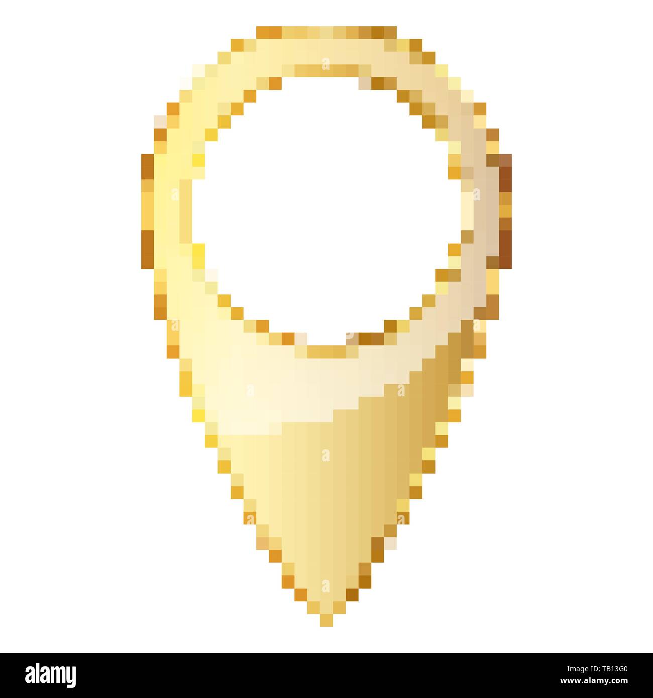 Gold map pointer in pixel art design. Vector illustration. Isolated location logo in flat style ...