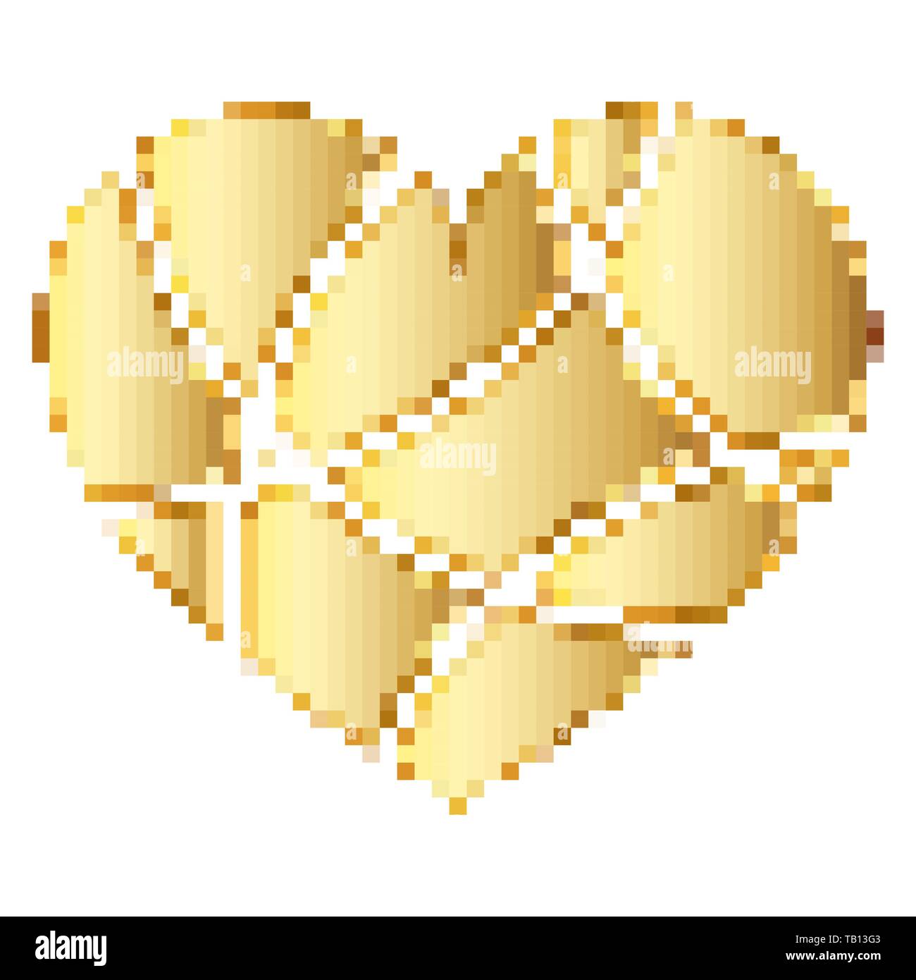 Gold heart in pixel art style. Vector illustration. Isolated Heart in ...