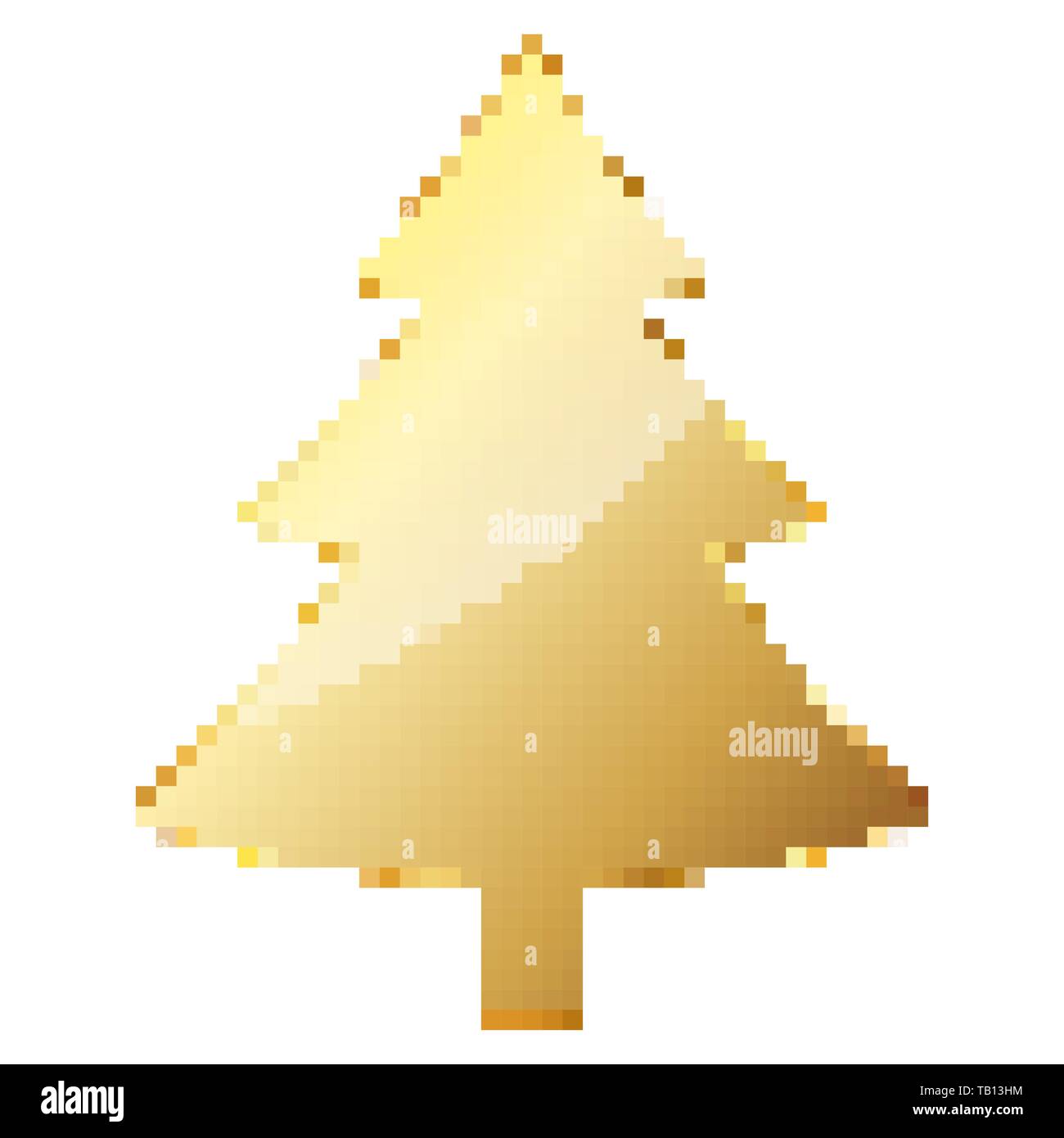 Gold Christmas tree in pixel art style. Vector illustration. Isolated ...