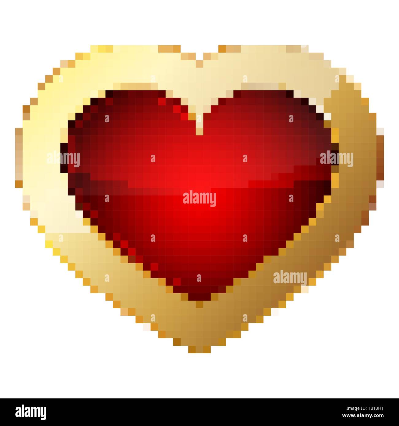 Gold heart in pixel art style. Vector illustration. Isolated Heart in ...
