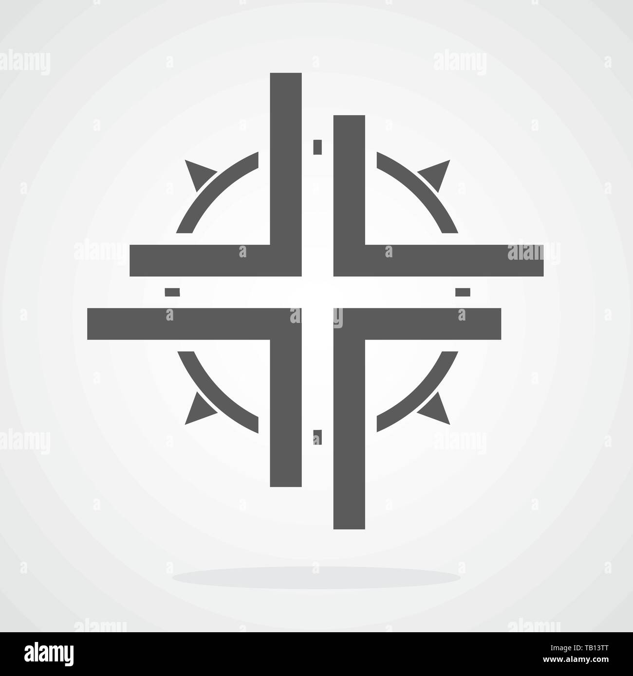 Gray Cross icon with Compass. Vector illustration. Abstract location ...